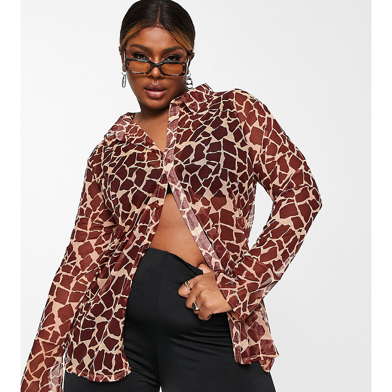 Labelrail x Francesca Perks - Camicia in tessuto a rete ruggine con ...