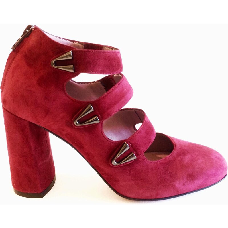 Decolte' scarpa fibbie tacco grosso rossa 7052 ALBANO - Stileo.it