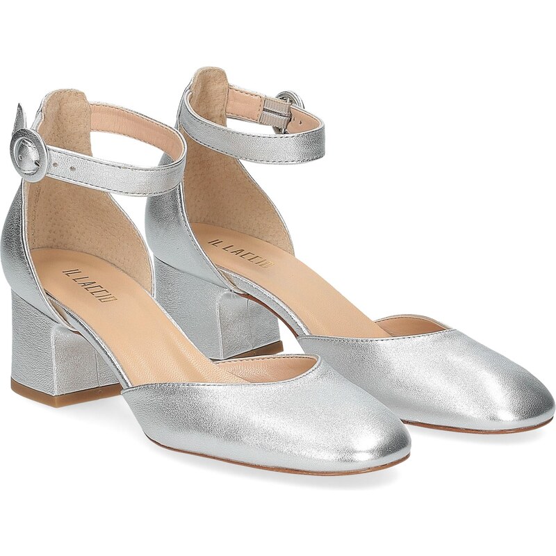 Il laccio sandaliera pelle laminata argento. Donna - Stileo.it