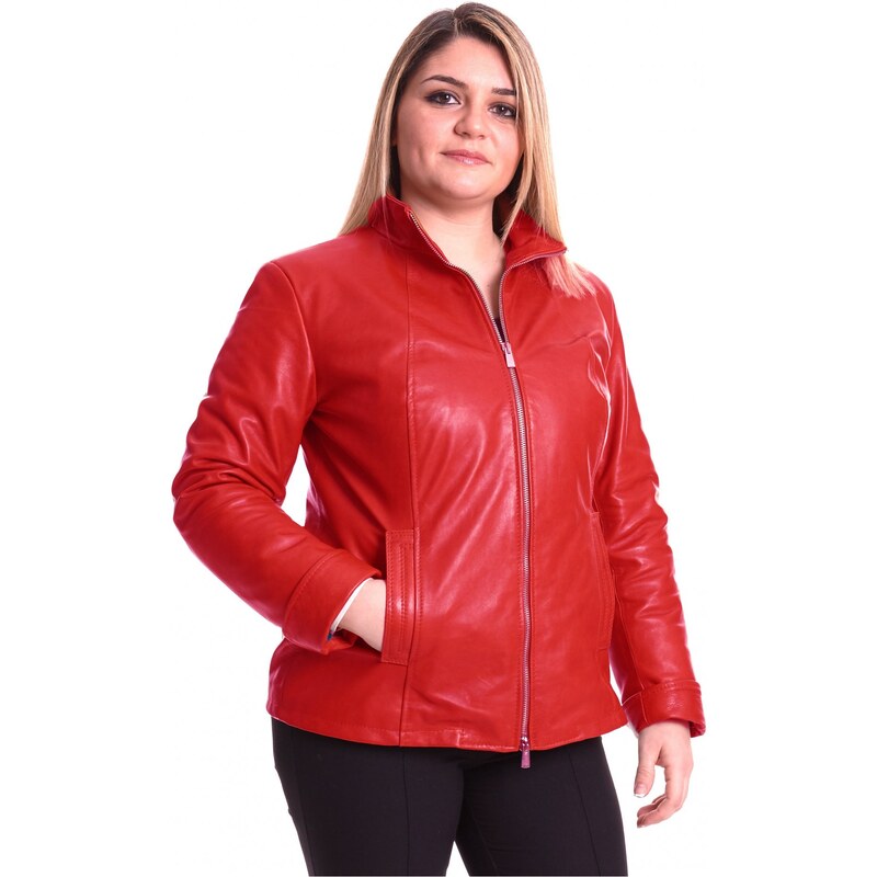 Giacca in pelle rossa taglie forti nappa effetto liscio D'Arienzo ...