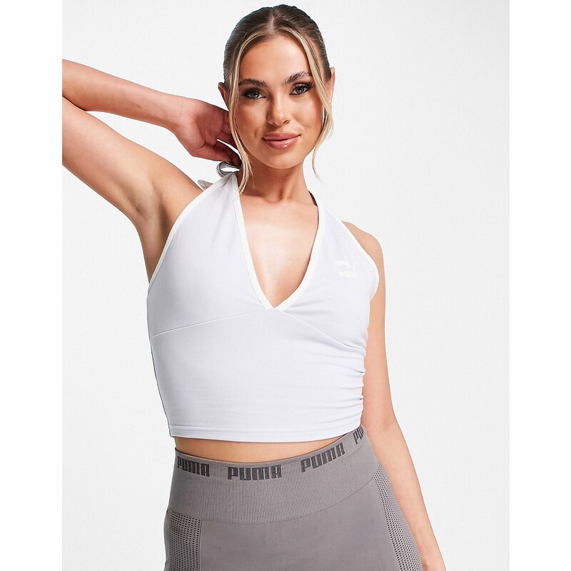 PUMA - Summer Resort - Crop top estivo allacciato al collo blu pallido ...