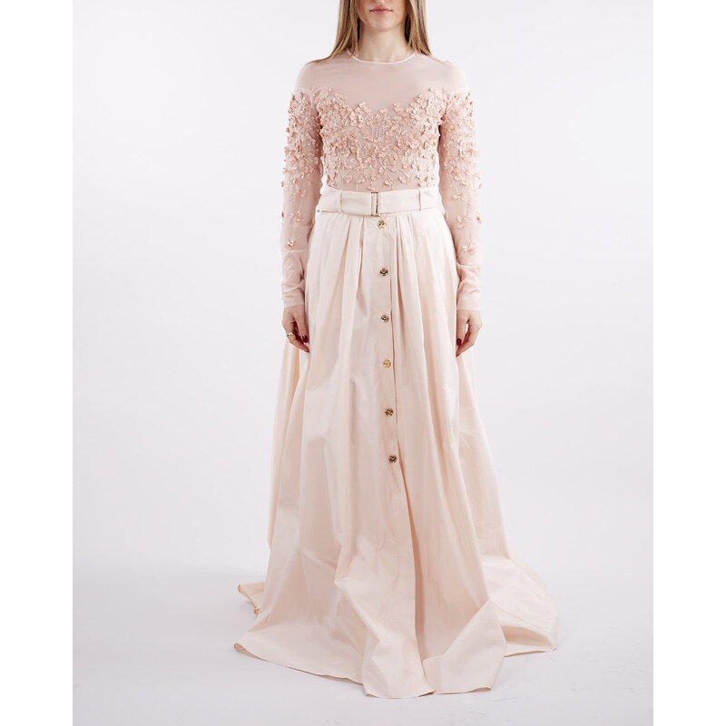 ELISABETTA FRANCHI Completo body ricamato e gonnello in taffetà ...