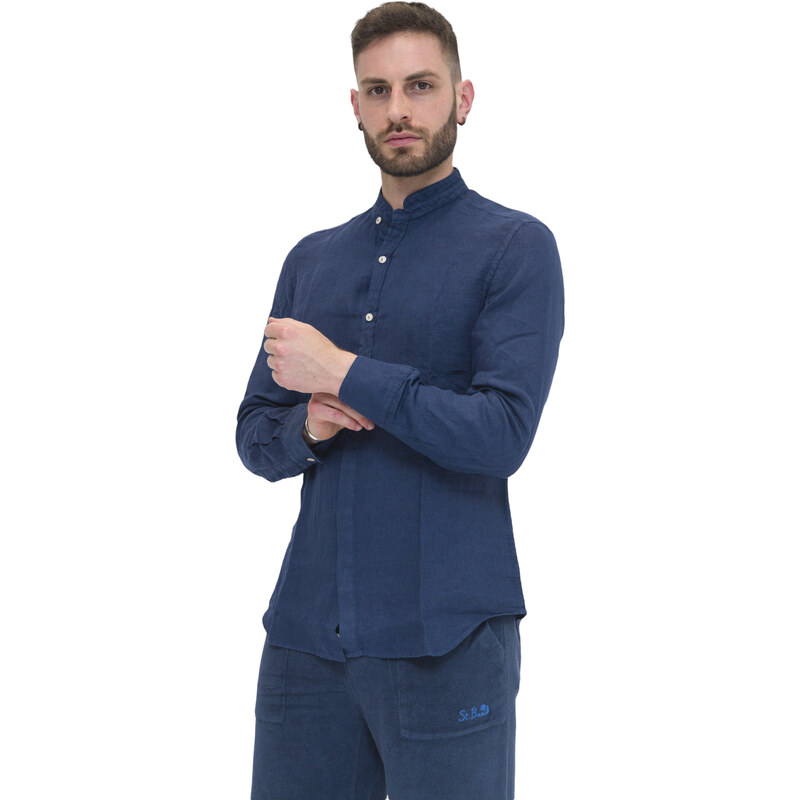 Camicia coreana in lino MC2 Saint Barth - Stileo.it