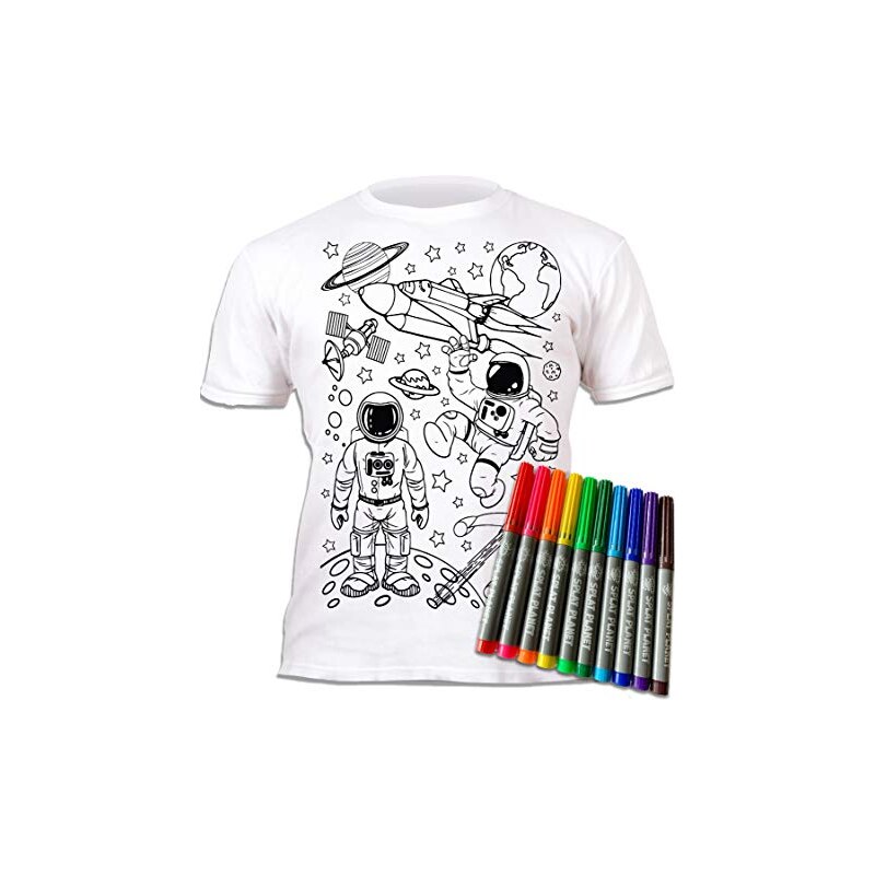 Splat Planet Colour-in Space Man And Space Rocket t-Shirt con 10 Penne ...