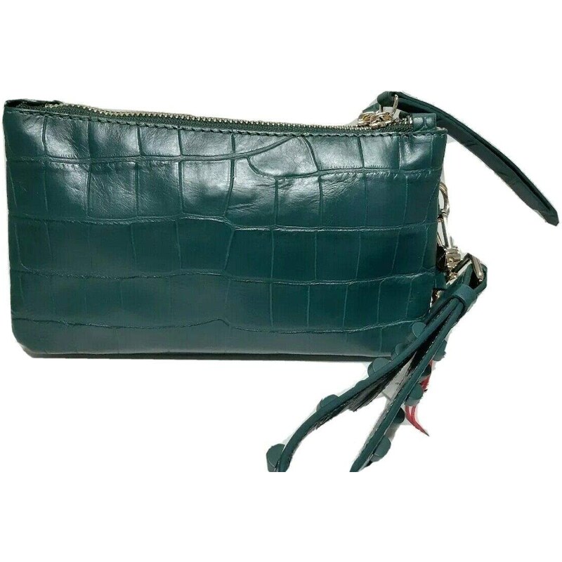 Borbonese POCHETTE DOPPIA ZIP VITELLO STAMPA COCCO CON BORCHIE verde ...