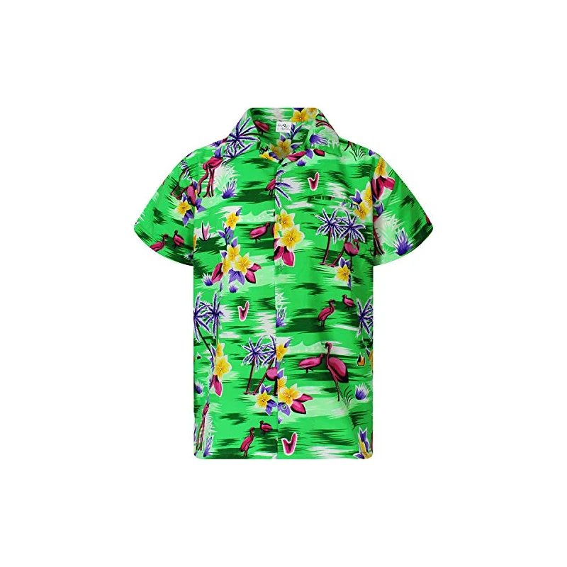 King Kameha Funky Camicia Hawaiana, Flamingo, New-Loud Green, M - Stileo.it