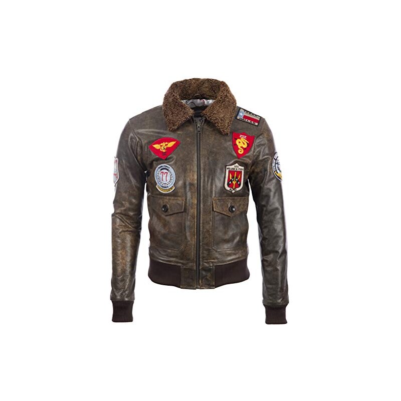 Aviatrix Bomber da Uomo in Vera Pelle Pilota Effetto Vintage con Badge ...