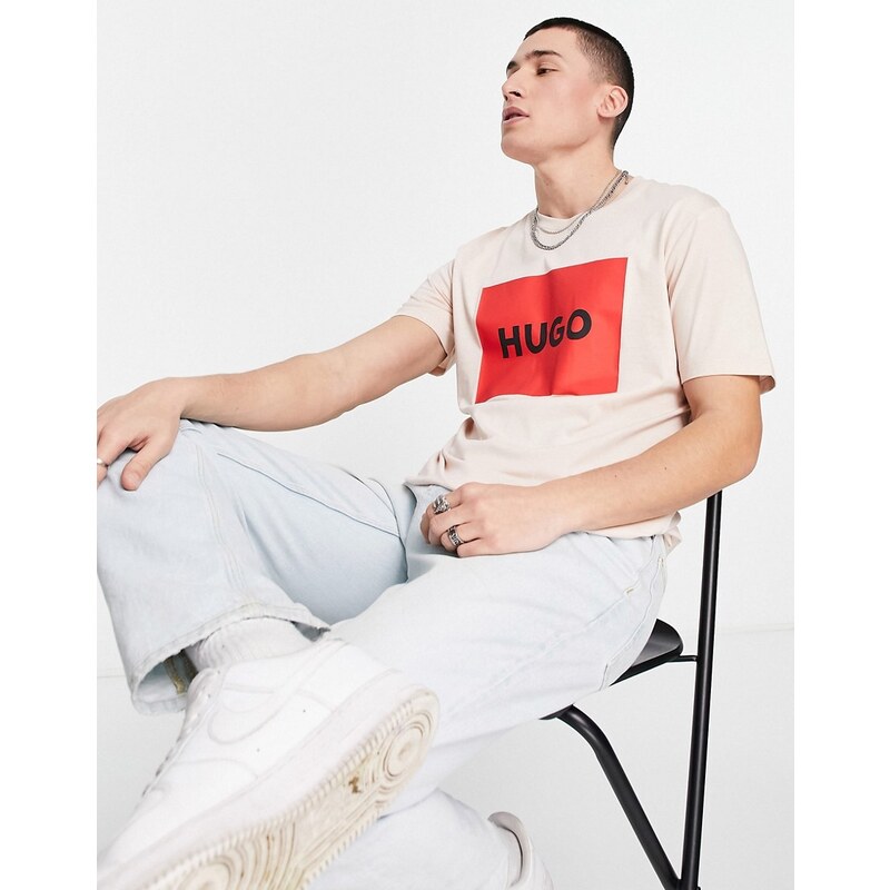 Hugo Red Hugo - Dulive - T-shirt rosa con riquadro del logo - Stileo.it