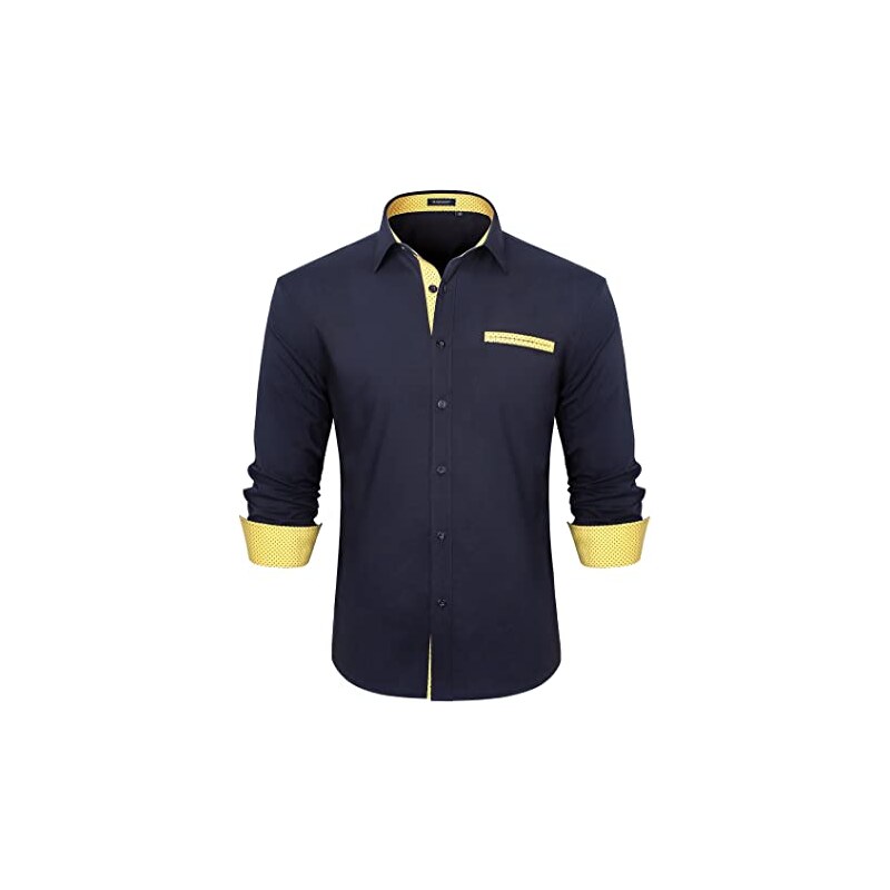 HISDERN Camicia Uomo Elegante Regular Fit Manica Lunga Camicie Casual ...