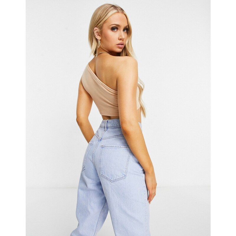 Unique21 - Crop top monospalla rosa cipria con cut-out - Stileo.it