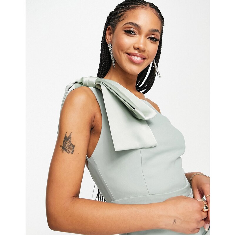 Lavish Alice - Vestito midi monospalla in raso verde salvia con fiocco ...