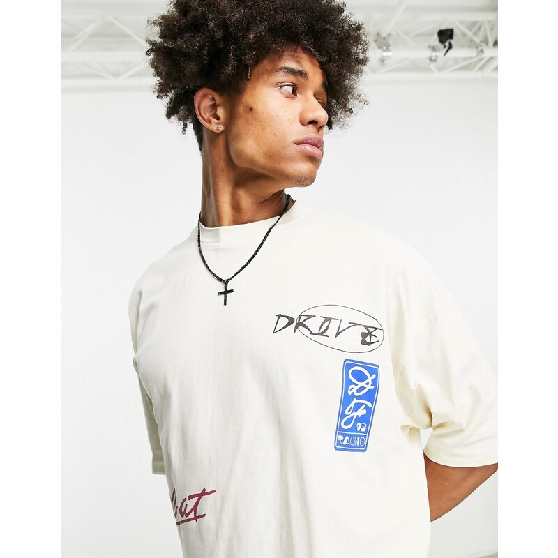 ASOS DESIGN ASOS Dark Future - T-shirt oversize écru con grafiche ...