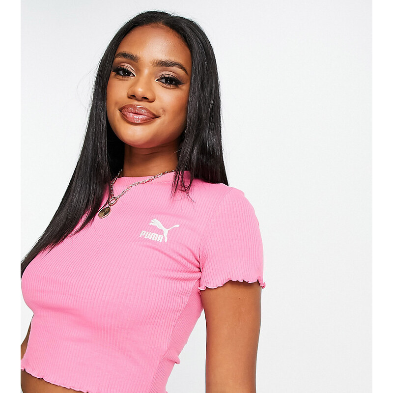 In esclusiva per ASOS - Puma - Crop top rosa acceso acido con bordi ...