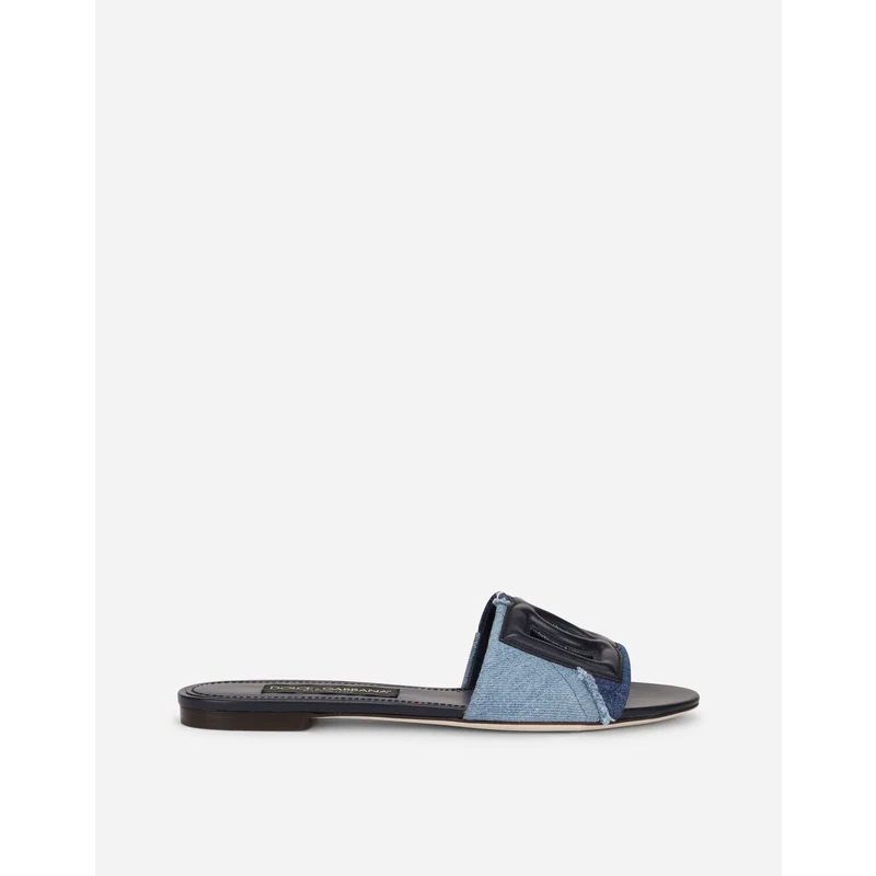 Dolce & Gabbana Slide e Mule - Slide in denim patchwork e logo DG Blu ...