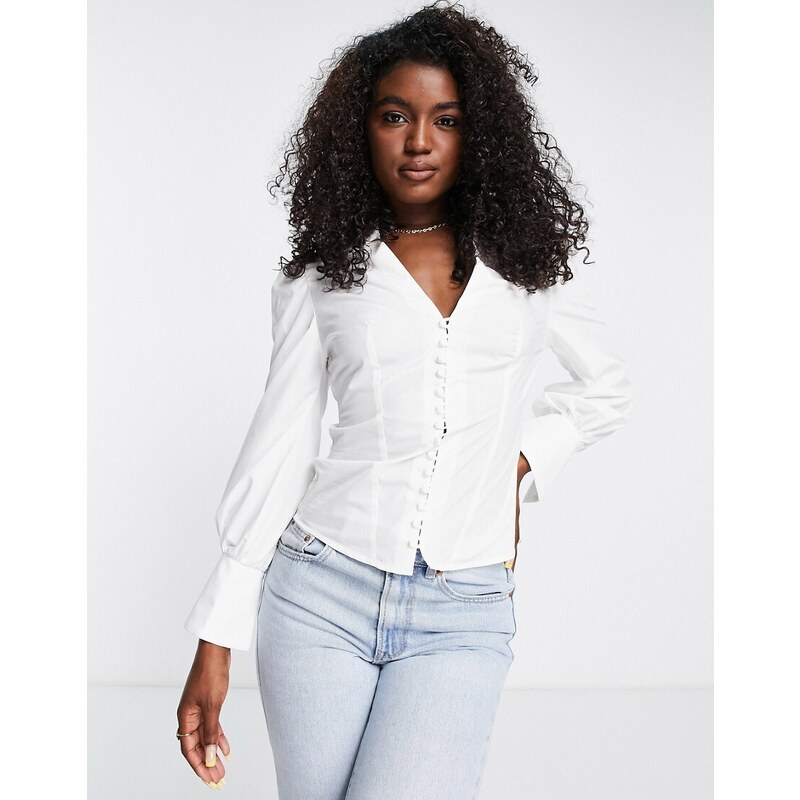 The Frolic - Camicia in popeline bianca con maniche voluminose-Bianco ...