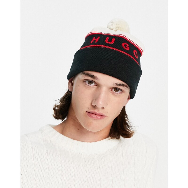 Hugo Red HUGO - Xlogon - Berretto bianco sporco e nero con logo rétro ...