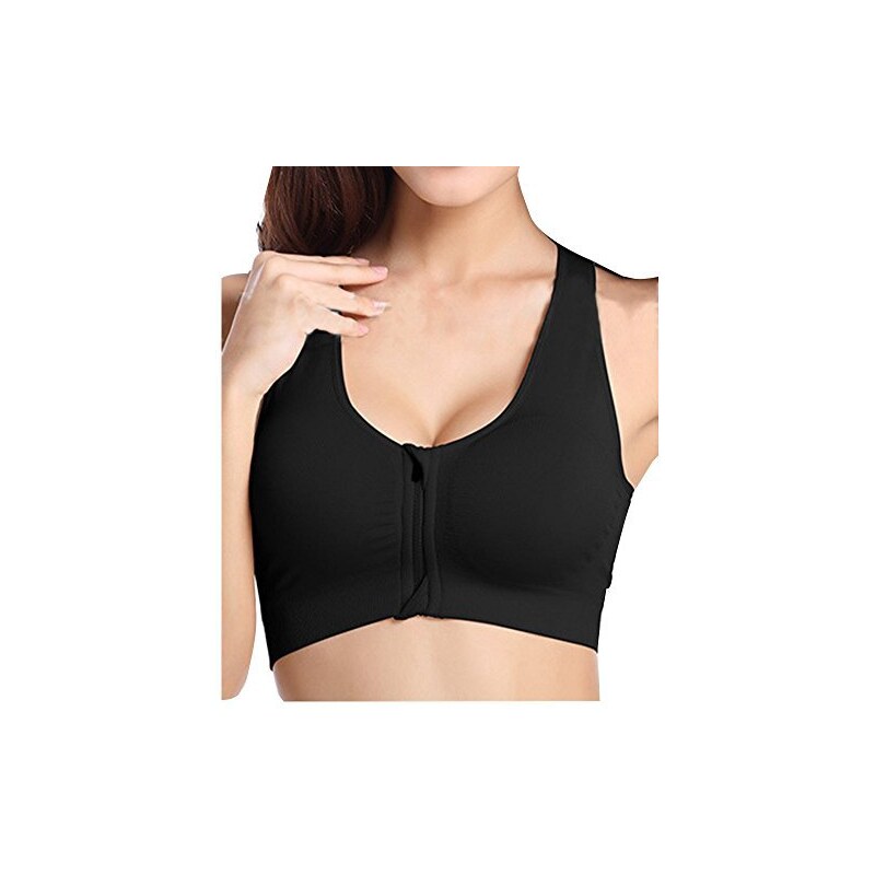 Quge Donna Reggiseno Sportivo Comfort Yoga Con Cerniera Frontale Nero S