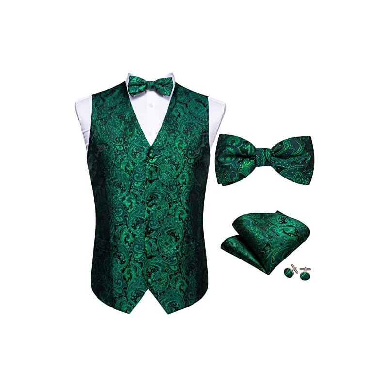 Barry.Wang Gilet da uomo con papillon formale/svago in seta Paisley con ...