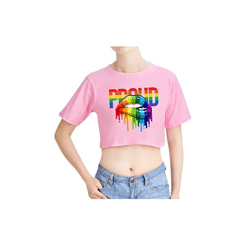 MEISHIER Pride Crop Moda Dolce Manica Corta Crop Top LGBT Outfit Trans ...