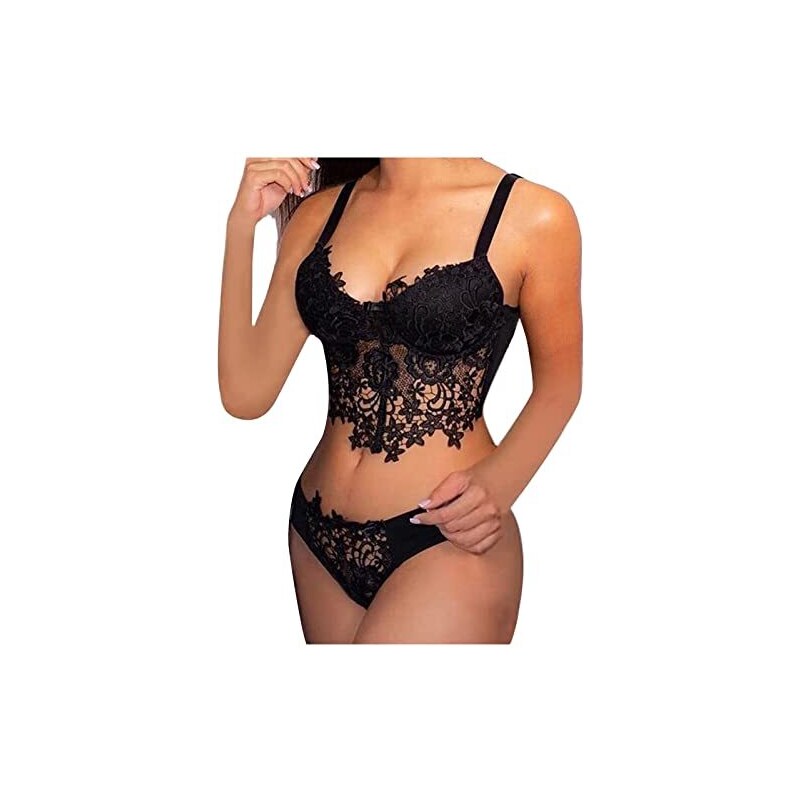 Iqyu Ladies Aperto Passo Ricamo Sexy Pizzo Biancheria Intima Sexy Set