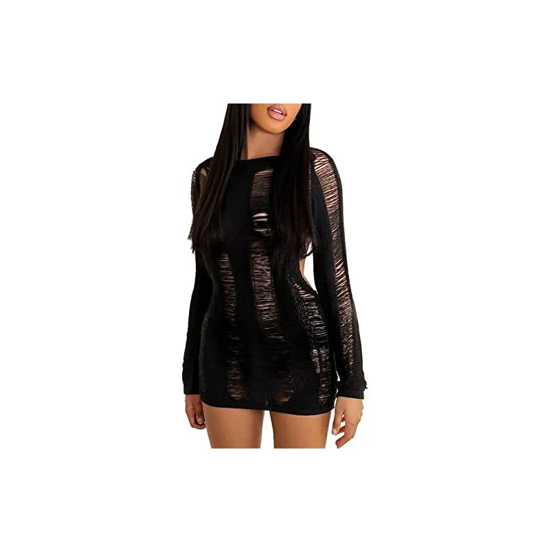 Loalirando Abito Corto A Manica Lunga Donna Vestito Aderente Sexy Senza