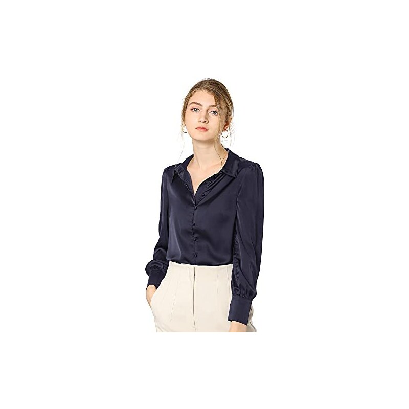 Allegra K Camicia di seta da donna con maniche a sbuffo e colletto a ...