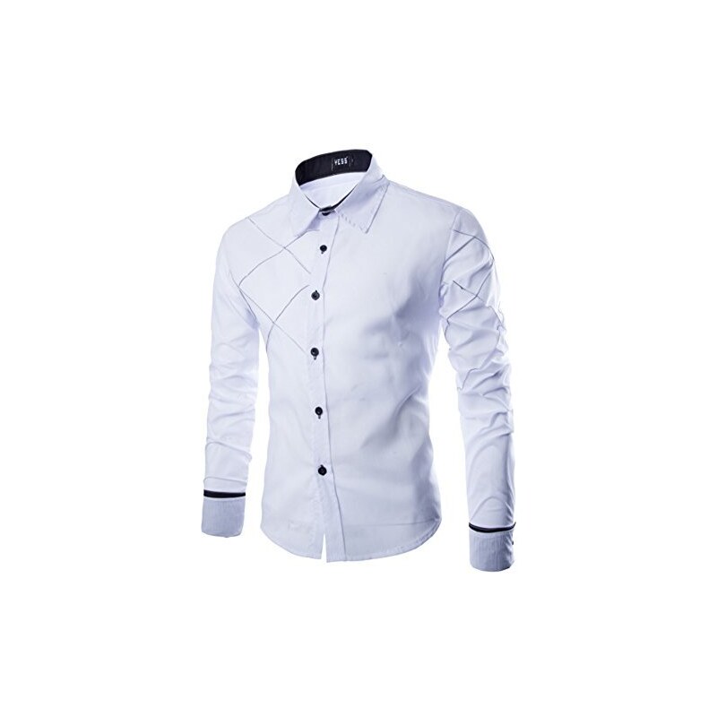 Quge Uomo Slim Fit Camicia Casual Colore Solido Manica Lunga Camicie personalità Shirt Bianco XL ...