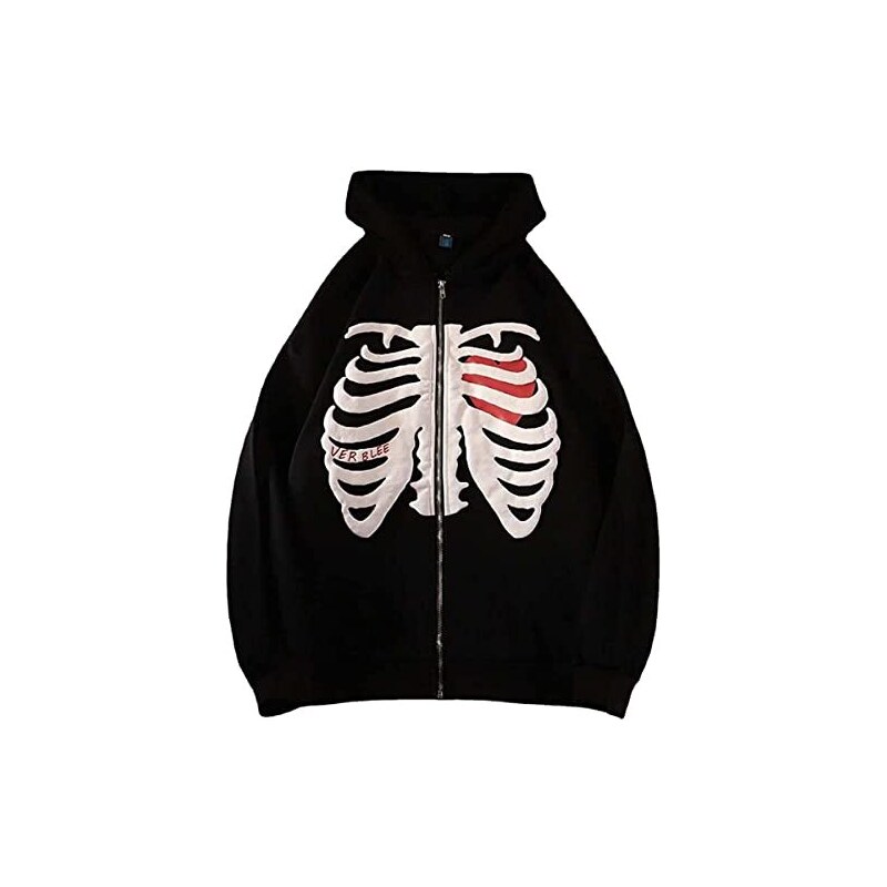 Flyself Donna Felpe con Cappuccio Skeleton Zip Up E-Girl Top Y2K Rib ...