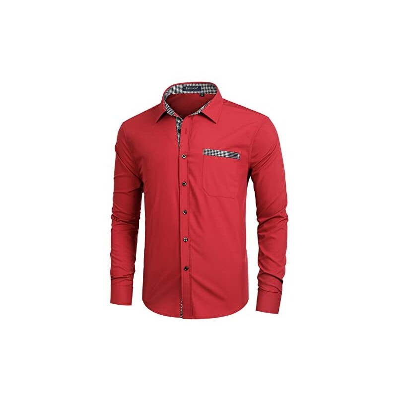 Enlision Camicia Rosso Uomo Elegante Manica Lunga Regular Fit Camicia ...