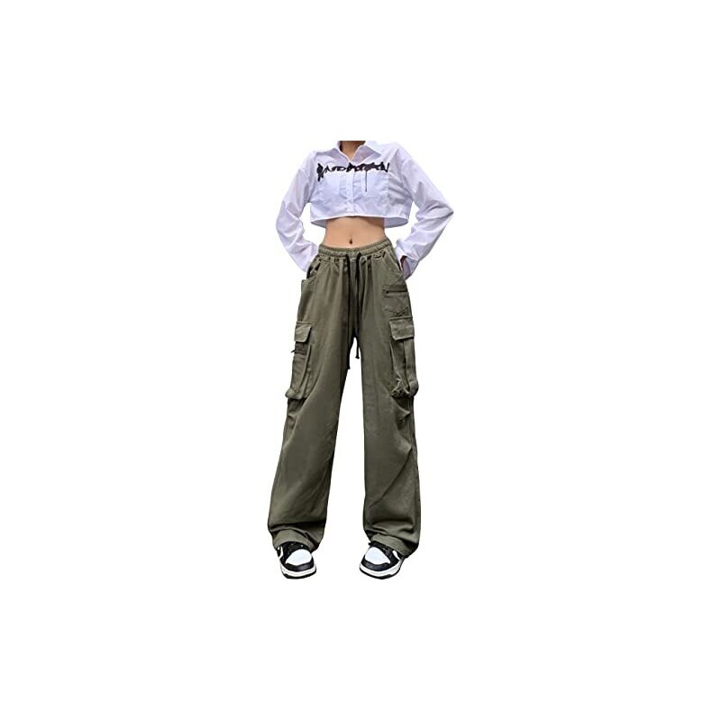 Linsennia Parachute Pants Wide Leg Pantaloni Cargo Donna Y2k con Tasche ...