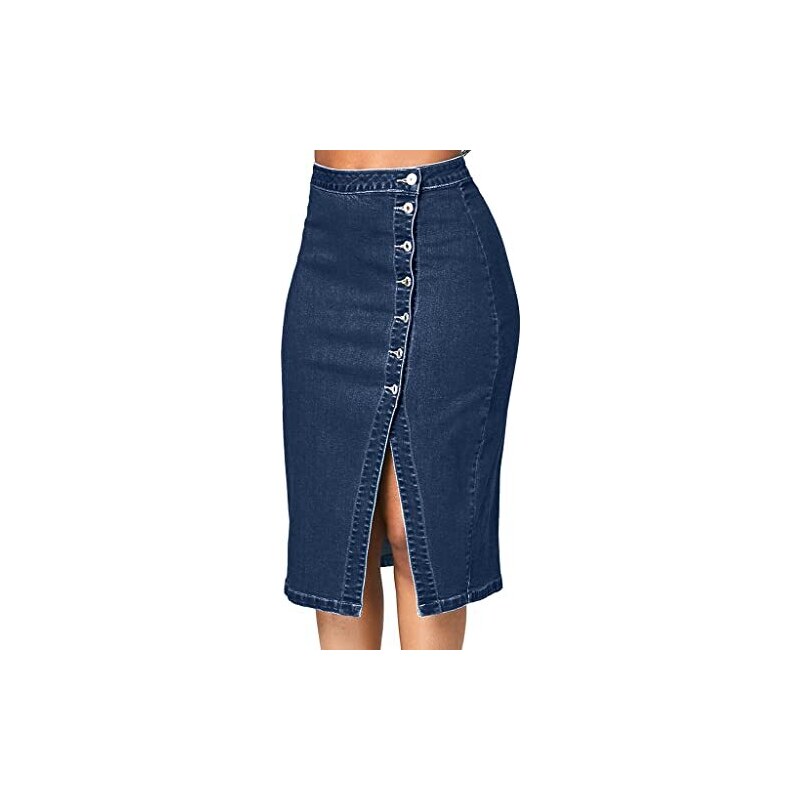 gfdrt Gonna da donna in denim con spacco alla moda, a vita alta, con ...