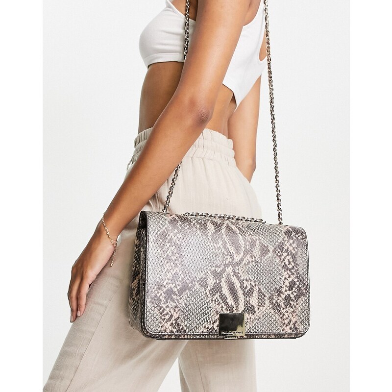 Paul Costelloe - Borsa da spalla in pelle pitonata marrone con tracolla ...
