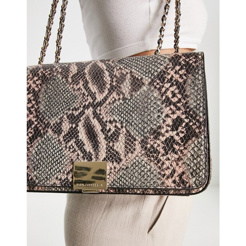 Paul Costelloe - Borsa da spalla in pelle pitonata marrone con tracolla ...