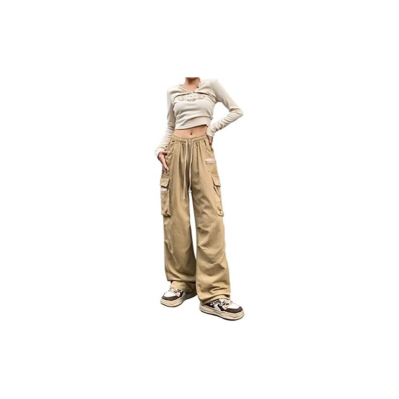 Linsennia Parachute Pants Wide Leg Pantaloni Cargo Donna Y2k con Tasche ...