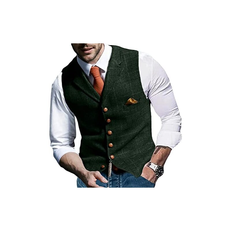 Onsoyours Gilet da Abito da Uomo Elegante Scozzese Tweed Slim Fit ...