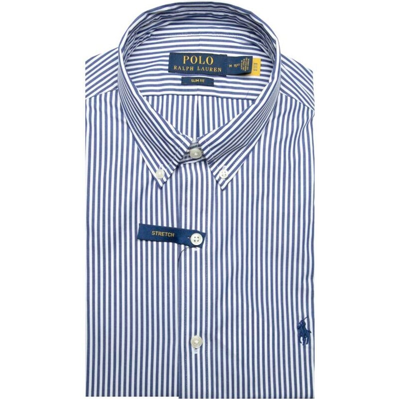 Polo Ralph Lauren Camicia slim fit a righe blu con pony - Stileo.it