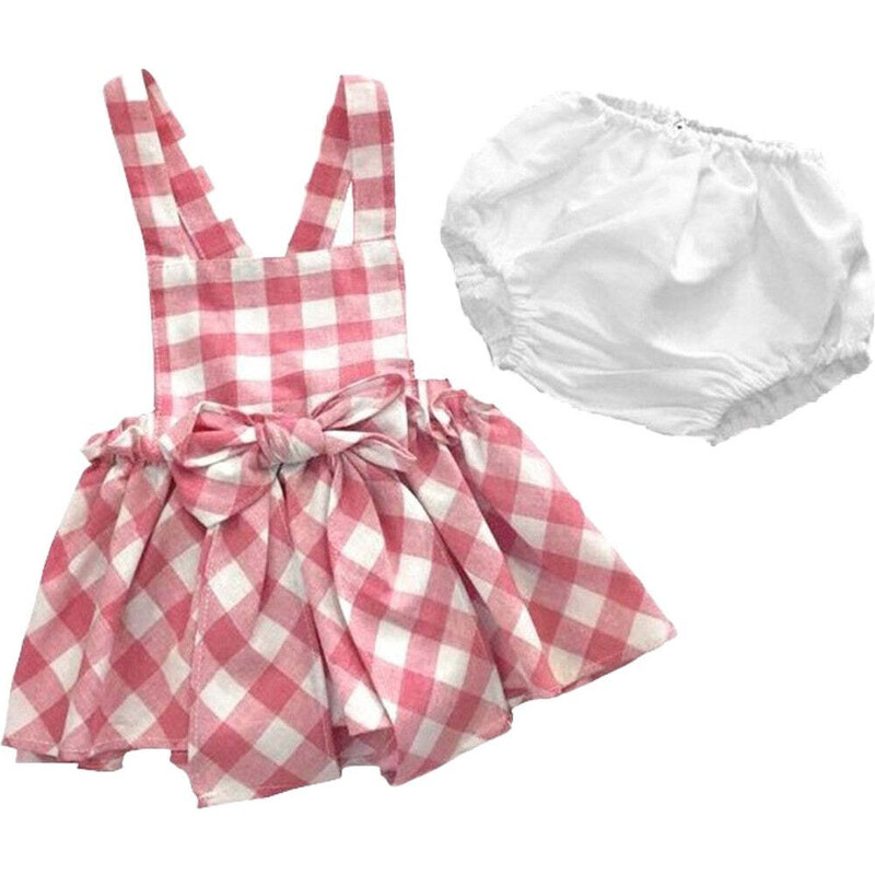 Salopetta con Gonna e Culotte in Cotone a Quadretti Rosa-Bianco Neonata ...