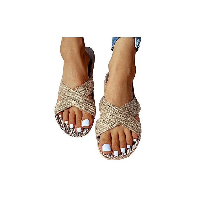 LJHH Pantofole Donna Con Suola Morbida Incrociate In Lino Per Adulti ...