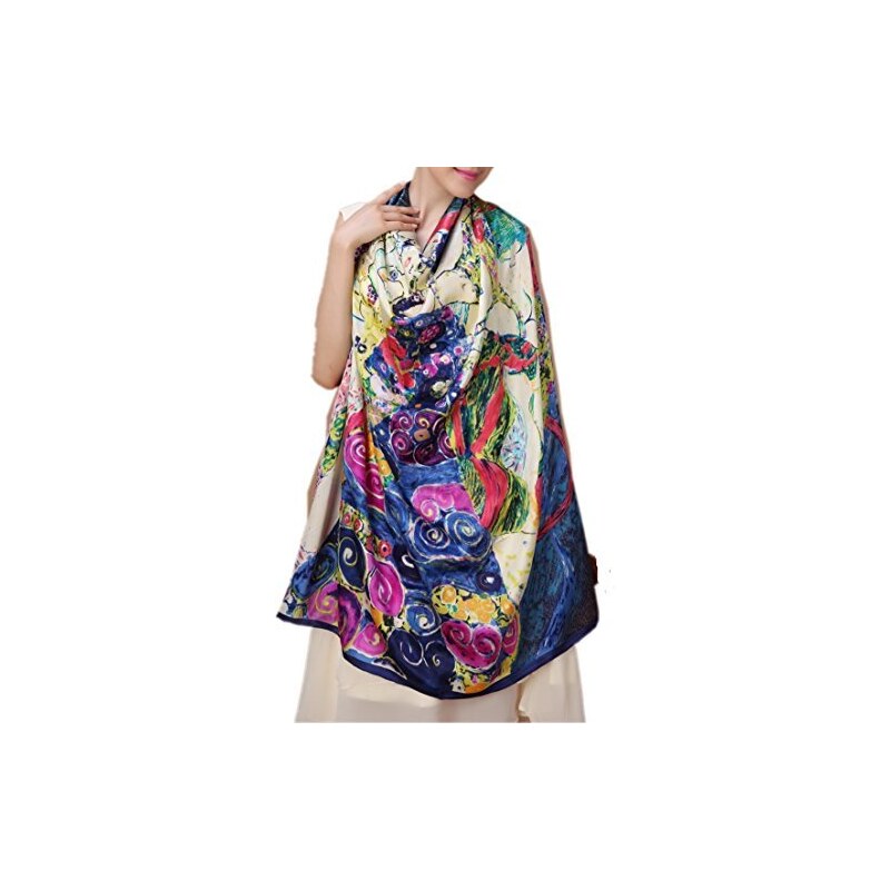 prettystern foulard quadrato donna seta grande XL 100cm Quadrata stola raso Seta Pura elegante ...