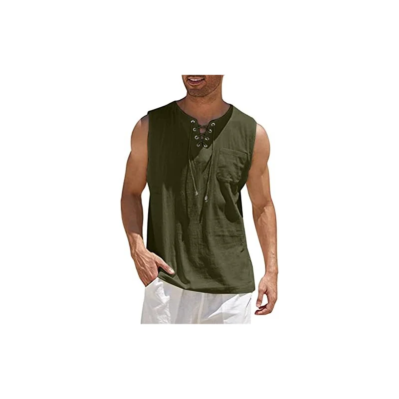 FNKDOR Canottiera da uomo estiva casual, in lino, semplice, con scollo ...