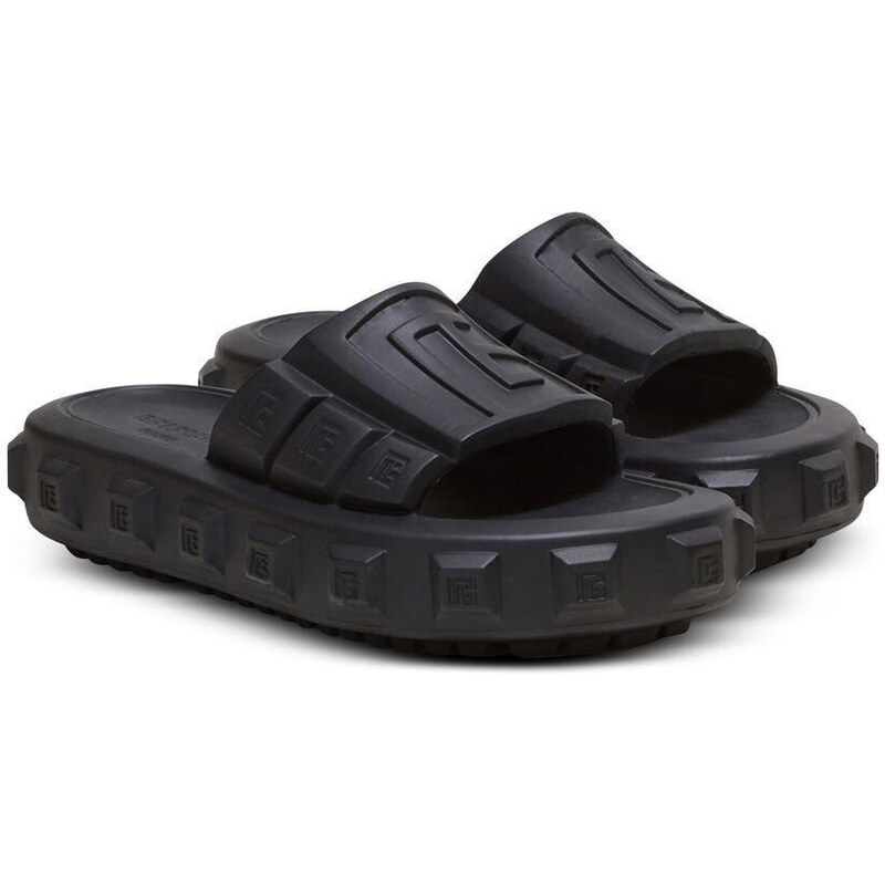 Balmain Sandali slides con logo goffrato - Nero - Stileo.it