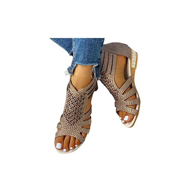 MJGkhiy Sandali Donna Estive Eleganti Bassi Zeppa Sandals con Strass ...