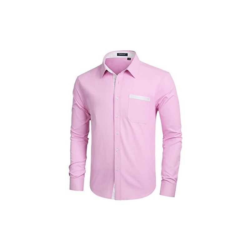 Enlision Camicia Rosa Uomo Elegante Manica Lunga Regular Fit Camicia ...