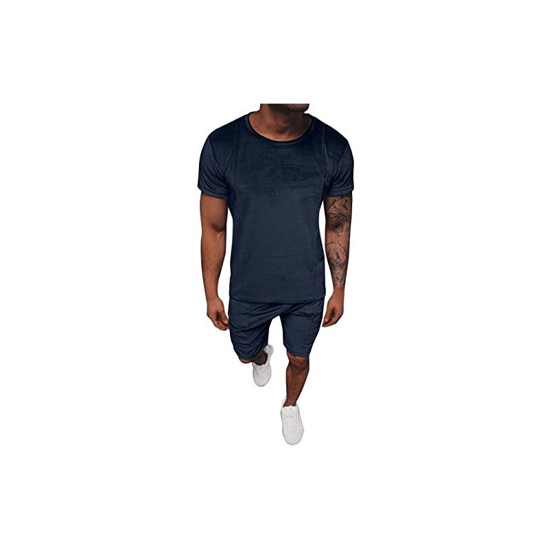 UIYUI Tuta da uomo in cotone da uomo, estiva, da spiaggia, a maniche ...