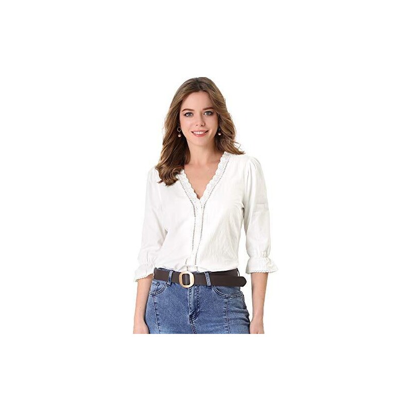 Allegra K Camicetta da donna con occhielli in pizzo Boho con scollo a V ...