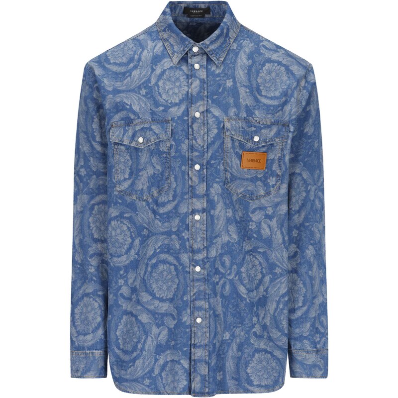 VERSACE Camicia In Denim Barocco Silhouette - Stileo.it