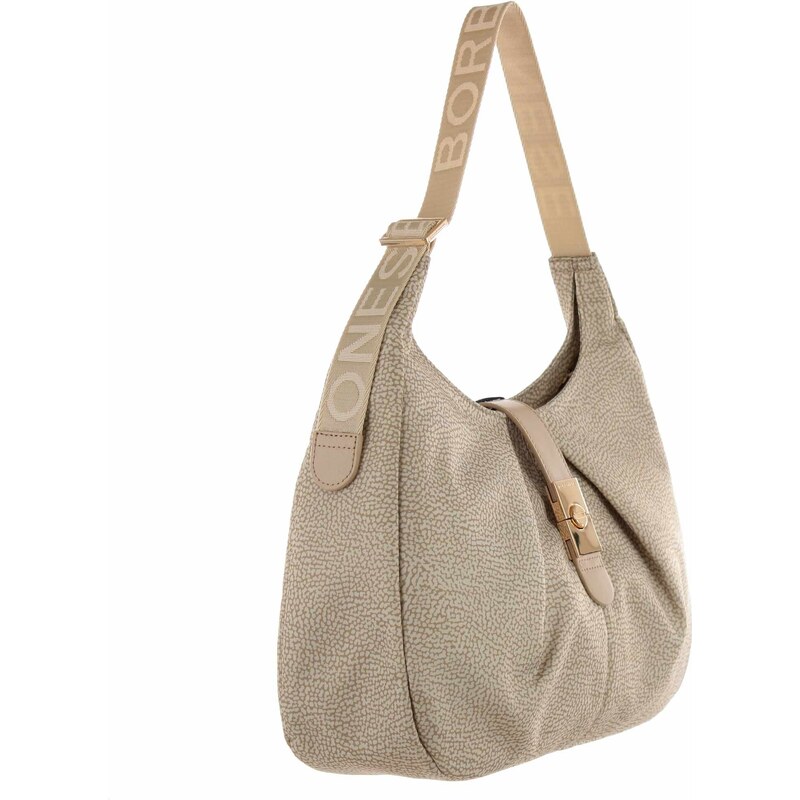 Borbonese Hobo bag medium in nylon e pelle sabbia TU - Stileo.it