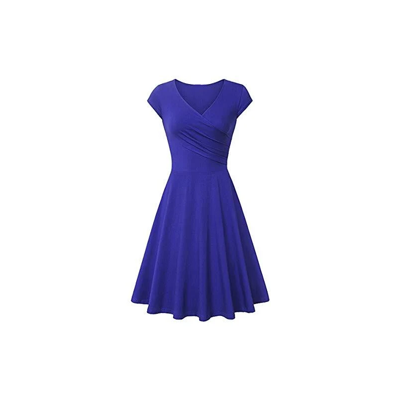 YMING Abito da Donna con Maniche Ad Aletta Tinta Unita Abito con Scollo ...