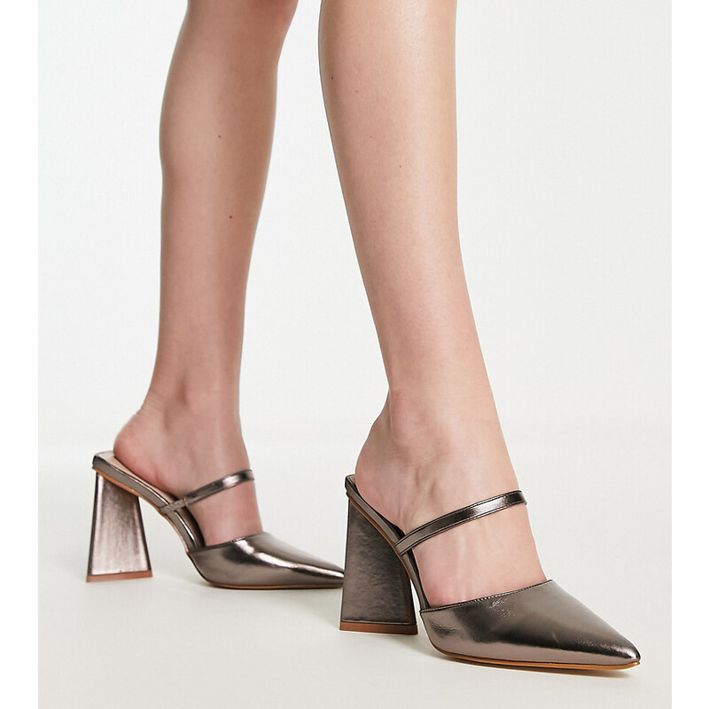 RAID Wide Fit - Nima - Scarpe con tacco color peltro metallizzato ...