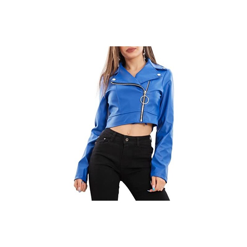 Toocool Giacca Donna Ecopelle Chiodo Corto Zip Sexy Scollato